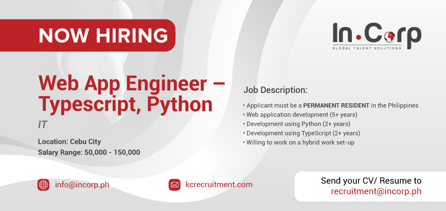 For Hire: Web App Engineer – Typescript, Python based in Cebu